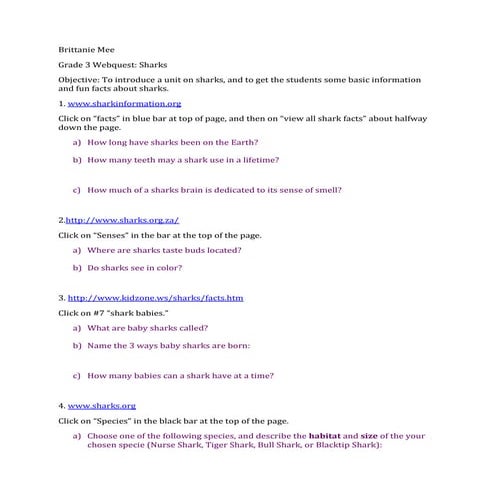 Webquest sharks | DOCX