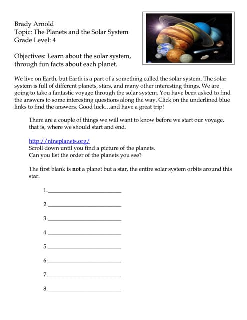 Solar system (worksheet 2) | PDF