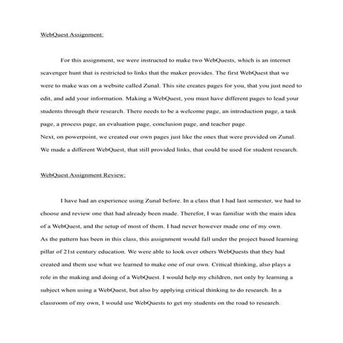 WebQuest Assignment Review | PDF | Homework and Study | Education