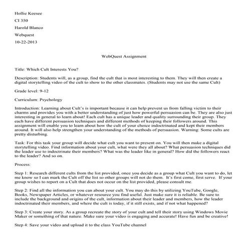 Webquest assignment revised | DOCX