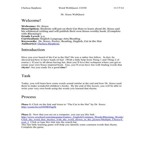 Web quest ci350 dr. seuss | DOC | Books and Literature