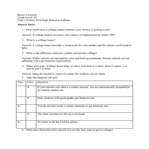 Webquest college answer sheet | DOCX