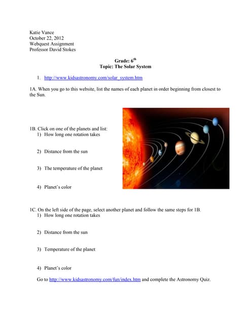 6th Grade Solar System Webquest
