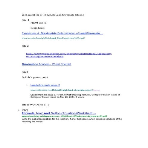 Web quest for chm 02 lab lead chromate lab one new j5 second one ...