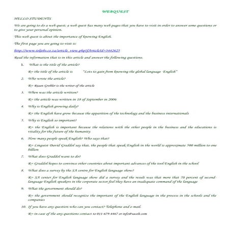 Webquest Importance Of English | DOC