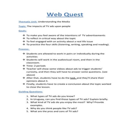 Web Quest: The Impacts of TV ads | DOCX