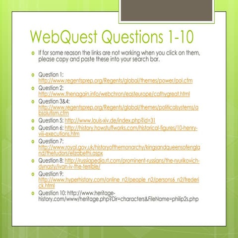 Web quest questions | PPT
