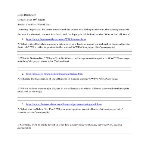 Webquest ww1 | DOCX