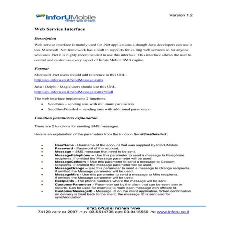 Web service api - InfoSMS By InforUMobile | PDF | Email | Internet