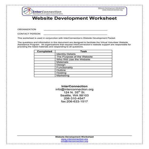 Website Development Worksheet | PDF