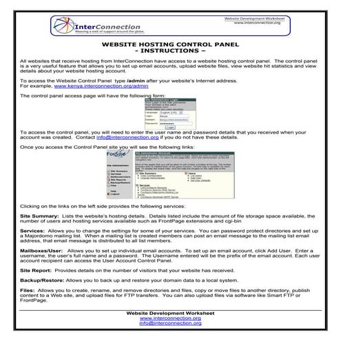 WEBSITE HOSTING CONTROL PANEL - INSTRUCTIONS – | PDF | Web Hosting ...