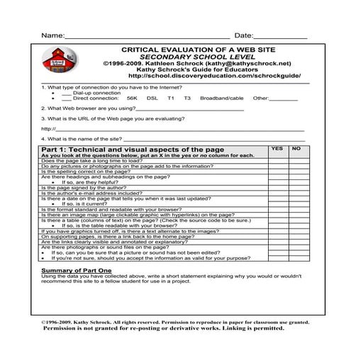 Website Evaluation Form | PDF