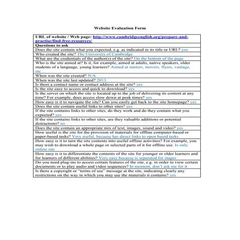 Website evaluation form | PDF