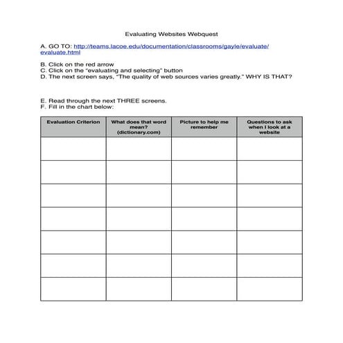 Website Evaluation Webquest | PAGES