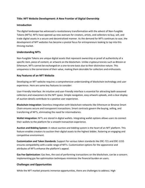 What is NFT Platform Development | PDF | Computing | Technology & Computing