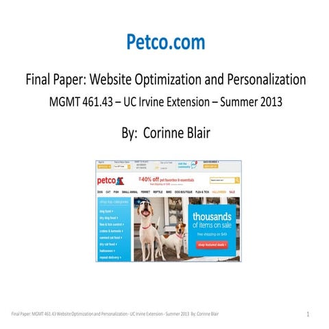 Website Optimization & Personalization UCI Extension. Summer 2013. Corinne Blair FINAL. 9.8.13.pdf