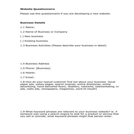 Website questionnaire | PDF