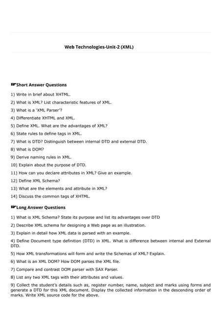 Web Technologies Unit 2 Xmlpdf