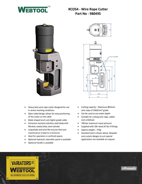 Webtool HCV155 Cable Umbilical and Riser Cutter - Data Sheet | PDF
