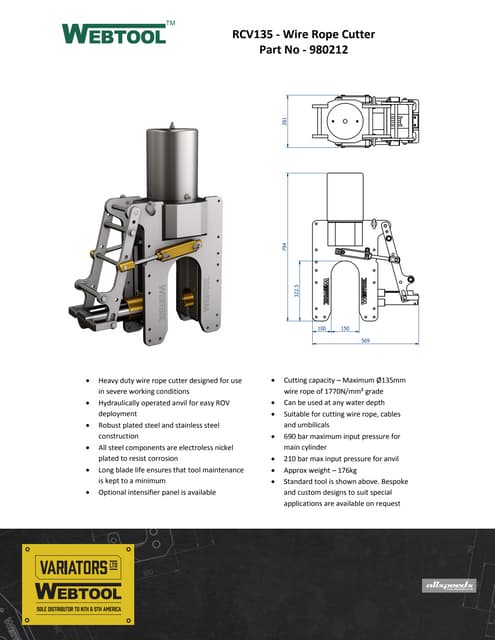 Webtool HCV155 Cable Umbilical and Riser Cutter - Data Sheet | PDF