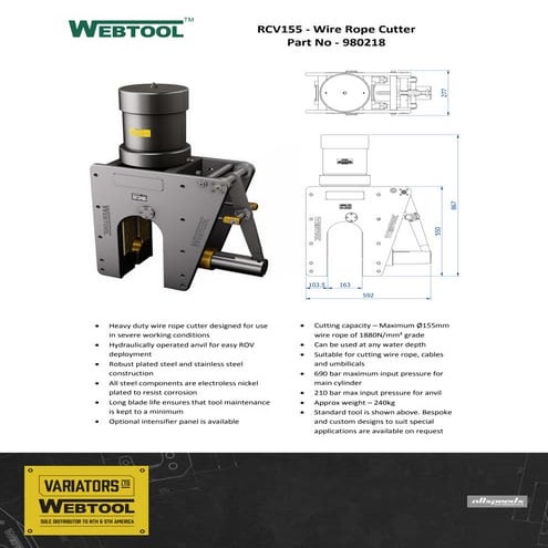 Webtools RCV155 Wire Rope Cutters Electroless Nickel Plated Steel ...