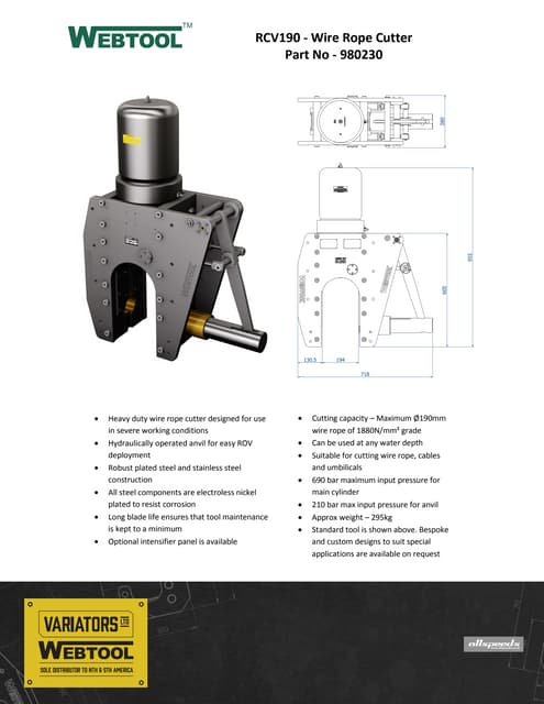 Webtool HCV155 Cable Umbilical and Riser Cutter - Data Sheet | PDF