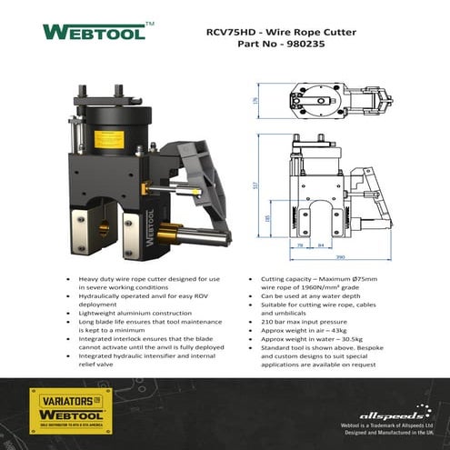 Webtools RCV75HD Wire Rope Cutters Lightweight Aluminium Construction ...