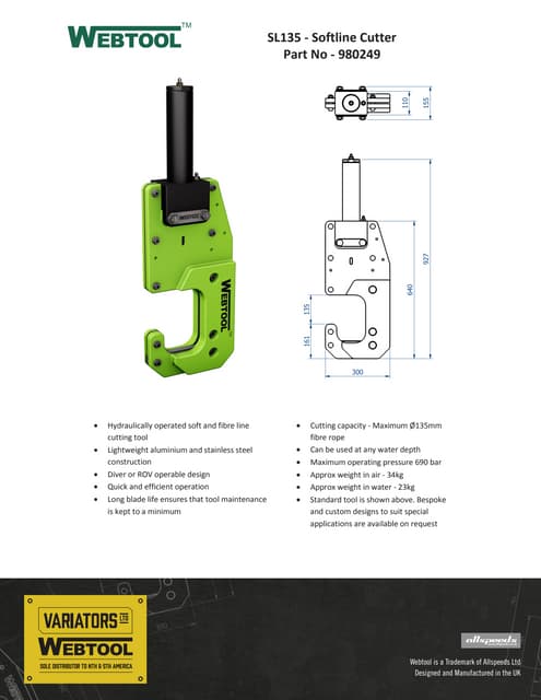 Webtool HCV100 Cable Umbilical and Riser Cutter - Data Sheet | PDF