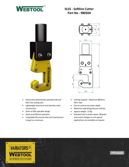 Webtool HCV155 Cable Umbilical and Riser Cutter - Data Sheet | PDF