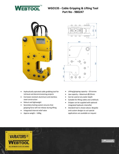 Webtool HCV155 Cable Umbilical and Riser Cutter - Data Sheet | PDF