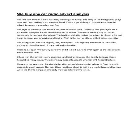We buy any car radio advert analysis | DOCX