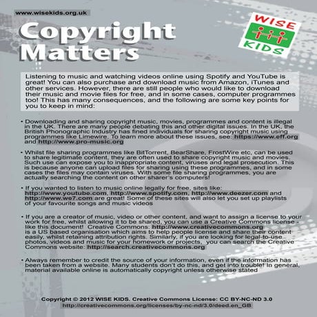 WISE KIDS Leaflet: Copyright Matters | PDF