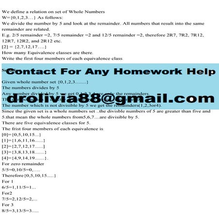 We define a relation on set of Whole NumbersW={0,1,2,3…} As follow.pdf | Homework and Study ...