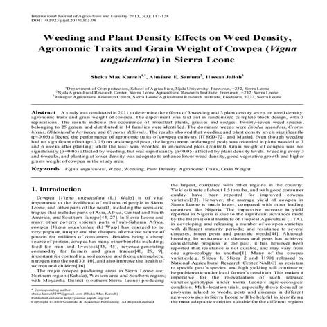 Weeding and plant density effects on weed density, agronomic traits and ...