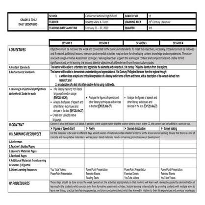 Oral Communication In Context. Daily Lesson Log | PDF