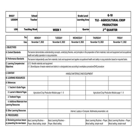 TLE-DLL-Q4-W1.docx..... Tle cookery 9, Fourth Quarter | DOCX