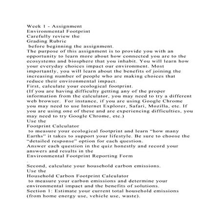 Week 1 - AssignmentEnvironmental FootprintCarefully review the .docx
