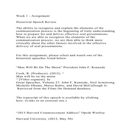 Week 1 - AssignmentHistorical Speech ReviewThe ability to re | PDF