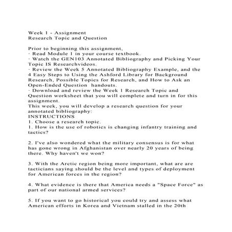 Week 1 - Assignment Research Topic and QuestionPrior to begi.docx | Management Consulting ...