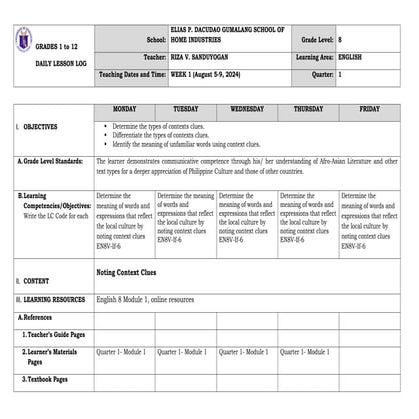 4A's Lesson Plan in English 6 | DOCX