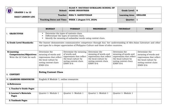 4A's Lesson Plan in English 6 | DOCX