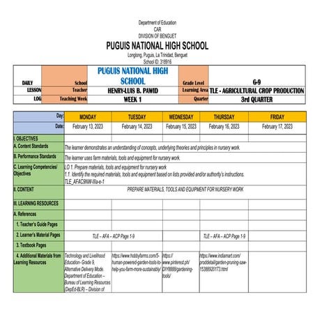 Week 1 - Q3 - ACP 9.document for grade 9 acp/TLE teachers | DOCX