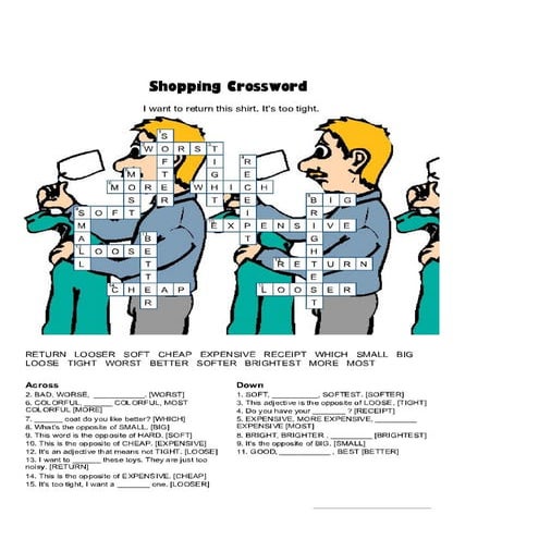 Week 10 - Class 1 - Shopping Crossword 1 - Answers | DOC