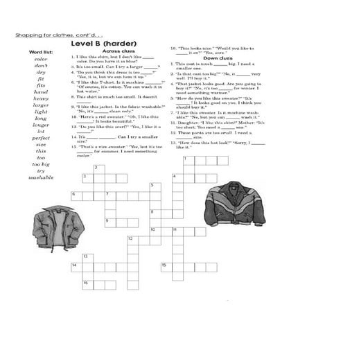 Week 10 - Class 1 - Shopping Crossword No.2 - Answers | DOC
