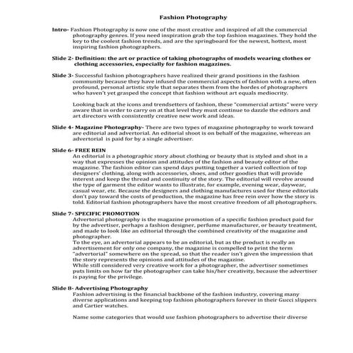 Accompanying Notes - Fashion Photography | PDF