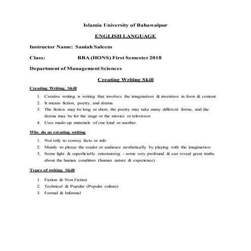 Week 13 lecture of the bba first semester by saniah saleem rao | PDF