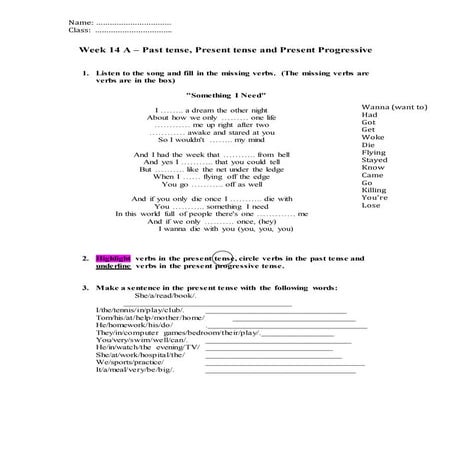 Week 14 a – past, present, progressive tense | PDF