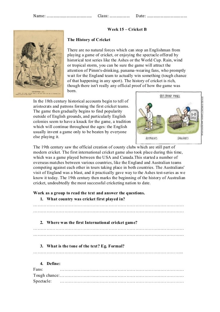 Week 15 cricket worksheet b