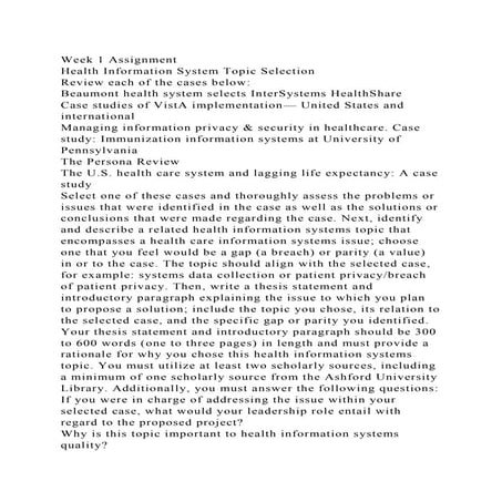 Week 1 AssignmentHealth Information System Topic SelectionReview.docx