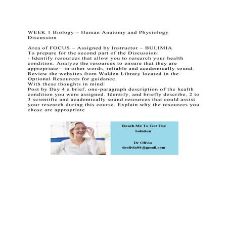 WEEK 1 Biology – Human Anatomy and PhysiologyDiscussionArea .docx
